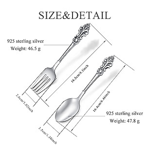 Silverware Set for 1, Sterling Silver Flatware Cutlery Set, Eating Utensils Set with Vintage Relief, Handmade, Finely Polished (Sun Flower)