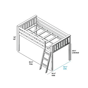 Max & Lily Low Loft Bed, Twin Bed Frame For Kids, Grey