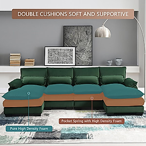 Suheww 109.8" U Shaped Sectional Sofa Cloud Couch, Modern Velvet U Shaped Couch, Large Modular Sleeper Sofa with Double Chaise for Living Room Apartment Guest Room Green