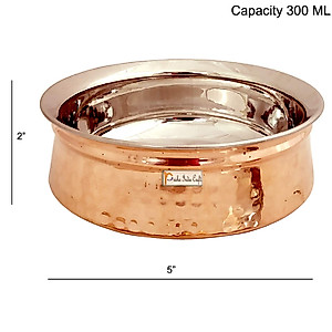 Prisha India Craft Stainless Steel Copper Handi Bowl for Serving Dishes, Serveware & Tableware | Capacity 300 ML, 1 No | Set of 2