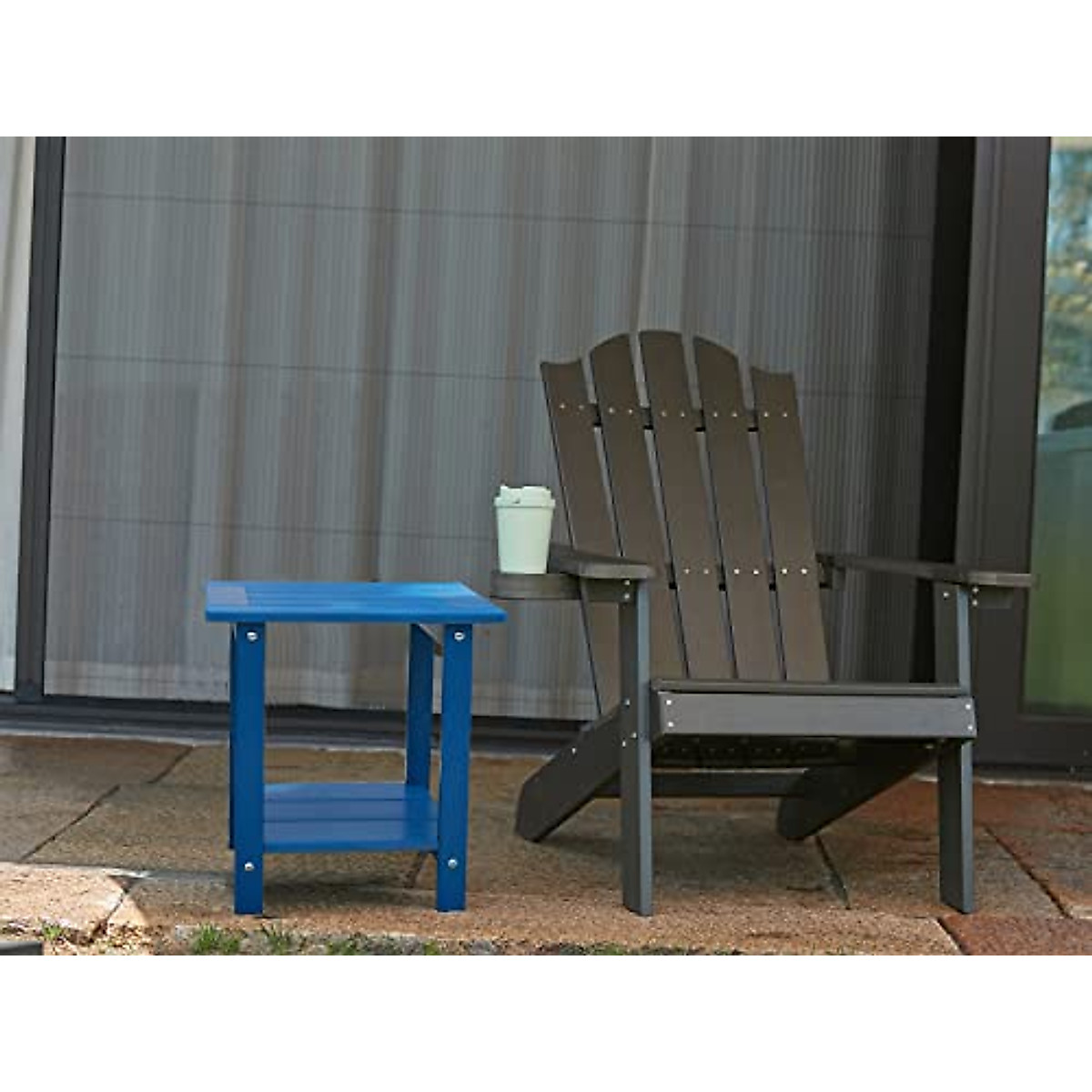 Meluvici Double Adirondack Outdoor Side Table Weather Resistant, Outdoor Rectangular Patio End Table for Adirondack Chair, Dark Blue