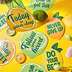 64 Pieces Lemon Cutouts School Bulletin Board Lemon Motivational Positive Sayings Cut-Outs Teacher Rewarded Paper Fruit Decorative Cutouts with Glue Point for Summer Lemonade Classroom Party