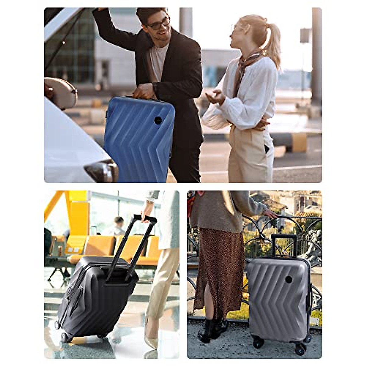 BAGSMART Carry On Luggage, PC Hardside Suitcase Airline Approved, 20 Inch Carryon Luggage with Spinner Wheels, Travel, Hard Shell Lightweight Rolling Suitcases for Men Women,Black