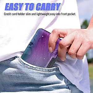 Maicican Credit Card Holder, Mini RFID Blocking Aluminum Wallet Slim Metal Hard Case Travel Wallet ID Case for Women and Men, 4.3 x 2.9 Inches, Purple Marble