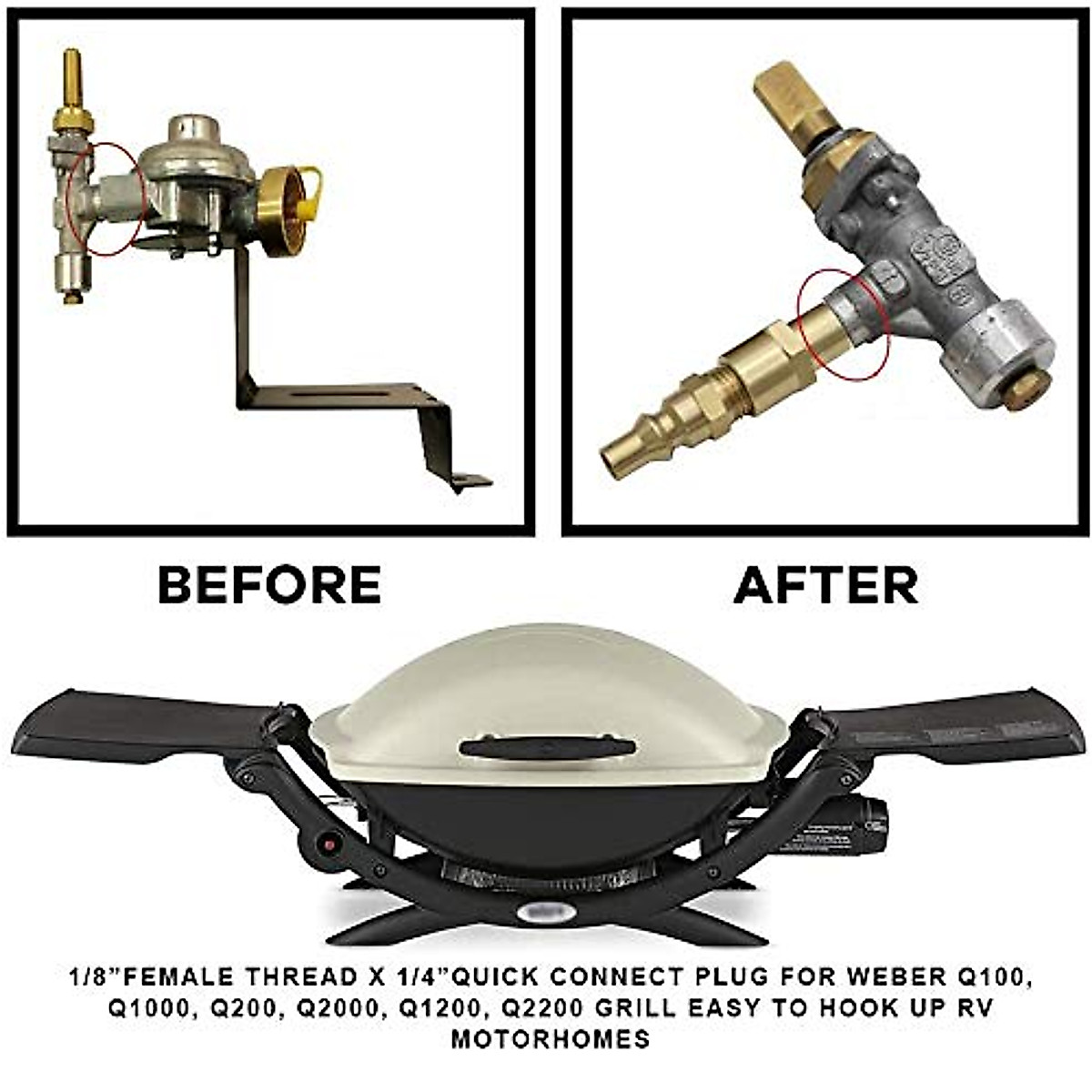 MCAMPAS 12FT Propane Hose 1/4" Quick Disconnect Adapter Kit with 1/8”Female Thread x 1/4”Quick Connect Plug Replacement for Weber 54060001 Q2200,51010001 Q1200 Grill Easy to Hook Up RV Motorhomes