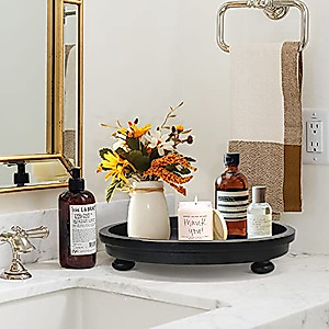 Unistyle Rustic Black Round Wood Tray, 12"