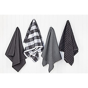 Kitchen Cotton Towels - 100% Cotton Gray Dish, Hand, Tea Towels - Flat, Terry, Waffle, Herringbone - 28 x 16 in