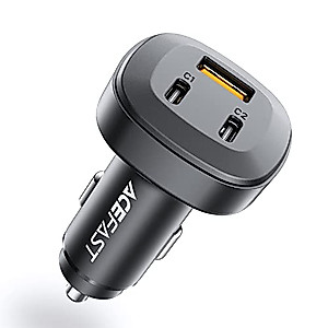 ACEFAST 66W USB C Car Charger Adapter,3 Ports Mini and Nickel Alloy Body,Safe and Low Temperature Fast Charging for iPhone 14 13 12,iPad Pro,PPS,Samsung Galaxy S
