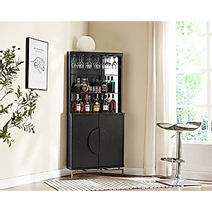 Home Source Black Bar Cabinet with Half Moon Handles and Metal Base