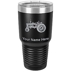 LaserGram 30oz Vacuum Insulated Tumbler Mug, Old Farm Tractor, Personalized Engraving Included (Black)