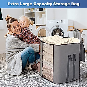 Fixwal 4pcs King Foldable Comforters Storage Bags, 120l Extra Large Organizers for Blankets, Clothes, Pillows, Quilts, Bedding Storage Containers with Thick Fabric Reinforced Handles, Grey