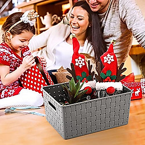 Bekith 9 Pack Woven Plastic Storage Basket, Organizing Pantry Storage Bins for Toys, Accessories, Bedroom, Classrooms, Office, School, 10" L x 7" W x 4.4" H, Grey