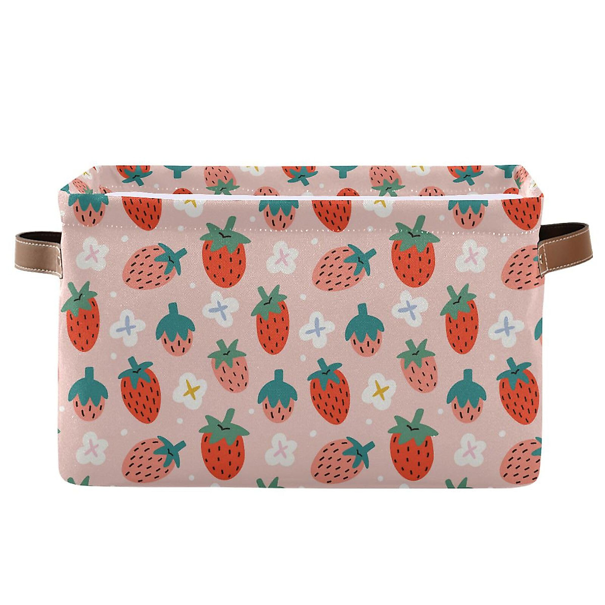 YETTASBIN Cute Strawberry Storage Basket 1pc, Large Collapsible Toys Clothes Organizer, Durable Canvas Storage Bin with Handle for Shelves Closet Laundry Home Office Decor