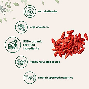 Organic Goji Berries 32 Ounce, Large Whole Sun-Dried Berries | Sulfate Free, Natural Antioxidant | Raw Superfood Berry for Energy, Eye, & Immune Health | Non-GMO