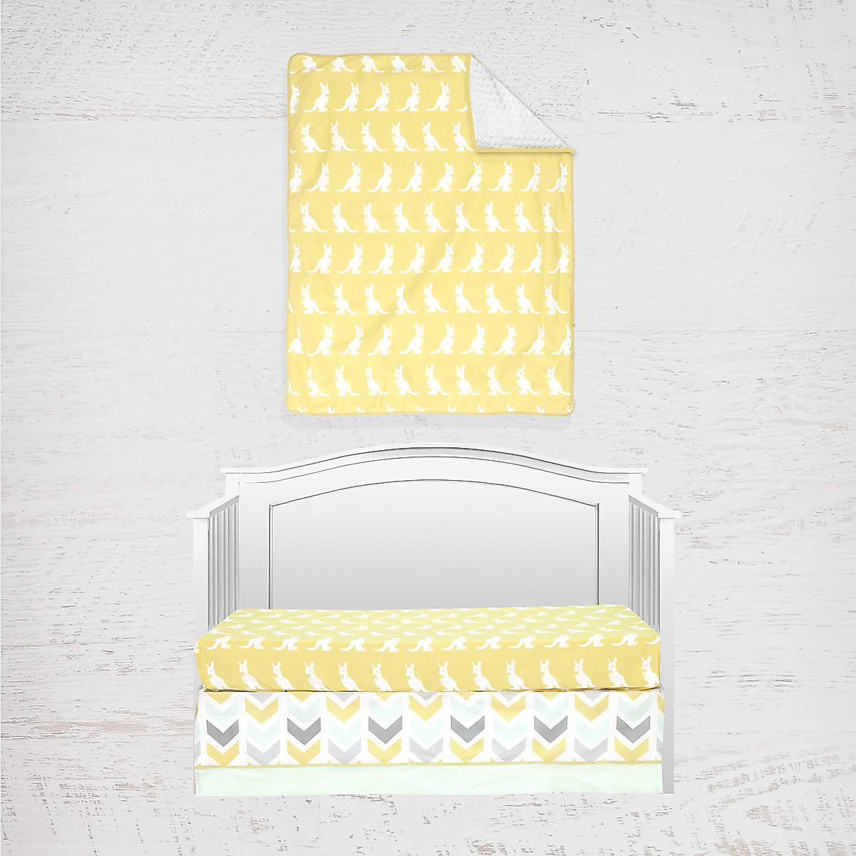 Pam Grace Creations 3 Piece Honeydew Kangaroo Crib Bedding Set, Yellow | White