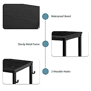 Small Console Table Black Entryway Table Modern Narrow Long Sofa Table Skinny Hallway Table Thin Behind Sofa Table Console Tables for Entryway 31.5 Inch with 2 Hooks, Sofa Side Display for Hallway