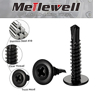 #8 x 1-1/2" Phillips Truss Head Self-Drilling Tek Screw, 100 PCS Self Tapping Screws Sheet Metal Screws, Black Oxide Stainless Steel