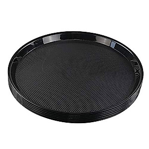 Obstnny Black Plastic Serving Tray, 13.5" Round Food Service Tray, 6 Packs