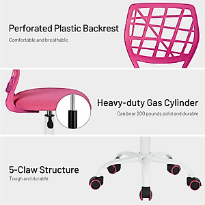 FurnitureR Kids Desk Chair, Armless Small Office Chair Adjsutable Swivel Task Chair with Soft Cushion for Study Kids Teens Child, Pink
