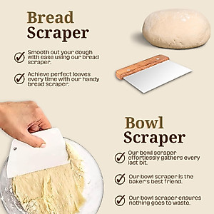 Banneton Bread Proofing Basket Set - Oval & Round Sourdough Proofing Basket w/Cover, Metal & Plastic Scraper, Scoring Lame w/Leather Case and 5 Blades - Bread Making Tools and Supplies (13 pieces)