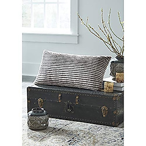 Signature Design by Ashley Metea Faux Fur Lumbar Throw Pillow, 14 x 26 Inches , Light Gray