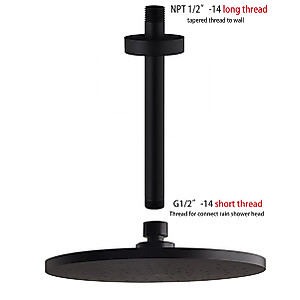 Enoughmen Ceiling Mount Shower Arm with Flange for Rain Shower Head,Stainless Steel Straight Arm for Fixed Shower Head,3 Inch Matte Black