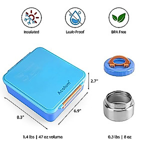 Bento Lunch Box for Kids With 8oz Soup Thermos,Leak-proof Lunch Containers with 4 Compartment,Thermos Food Jar, Food Containers for School(Blue)