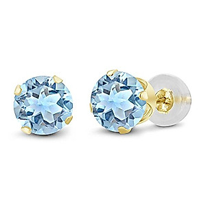 Gem Stone King 14K Gold Gemstone Birthstone Solitaire Stud Earrings | Round 6MM | Gold Earrings for Women