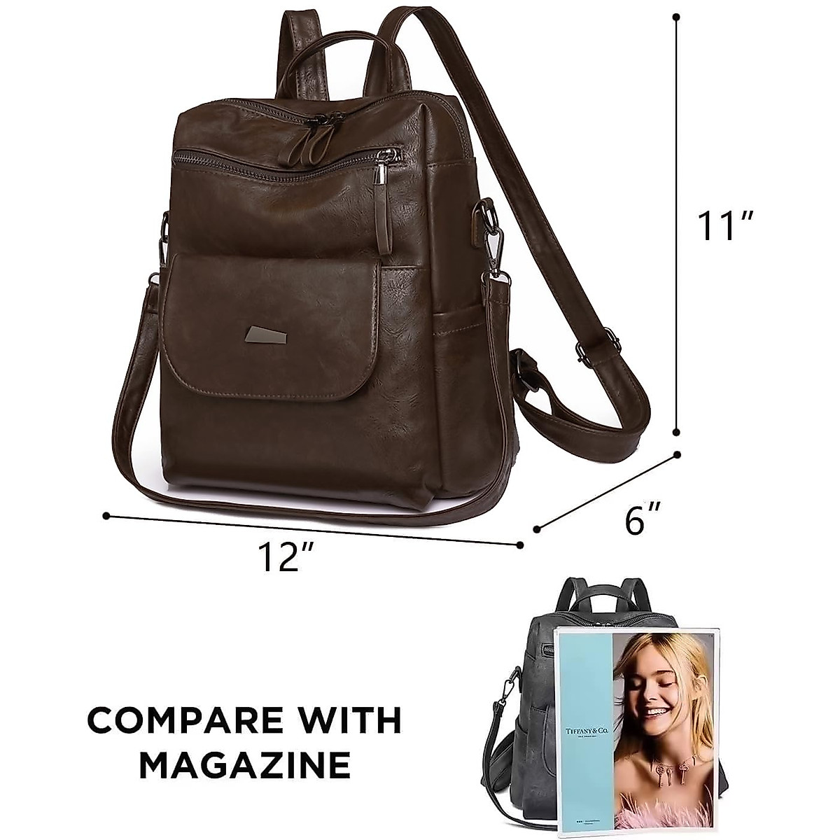 WYFJNX PU Leather Backpack Purse for Women Fashion Multipurpose Design Handbag Ladies Shoulder Bags Travel Backpack Coffee