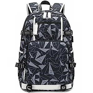 FLYMEI Cool Backpack for Boys, Lightweight Teens Backpack for School, Bookbags with USB Charging Port (Grey)