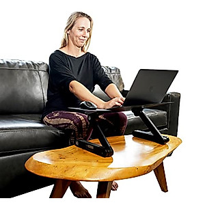 WorkEZ Best Adjustable Laptop Cooling Stand & Lap Desk for Bed Couch w/ Mouse Pad. Ergonomic Height Angle tilt Aluminum Desktop Portable MacBook Computer Riser Table Cooler Folding Holder XL-Black