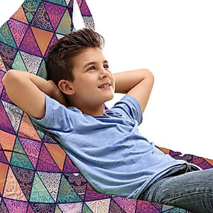 Ambesonne East Lounger Chair Bag, Ethnic Floral Shabby Oriental Motifs in Geometric Triangles in Patchwork Style, High Capacity Storage with Handle Container, Lounger Size, Multicolor
