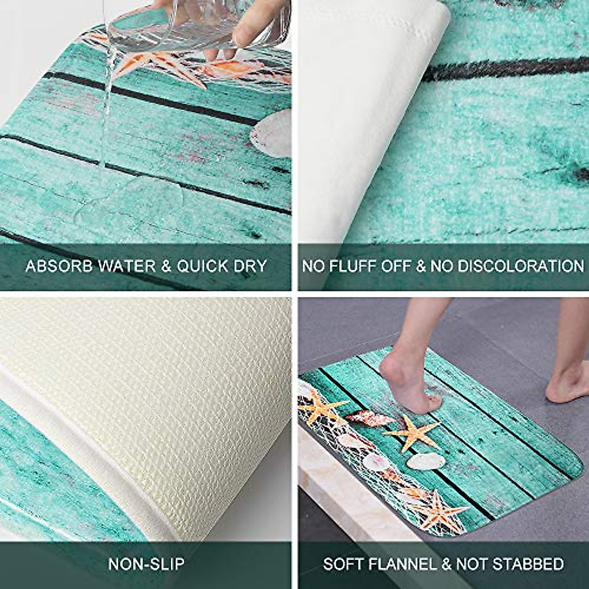 3 Piece Bath Rugs Mat Set, Bath Mat for Bathroom, Bathroom Mats Rugs Flannel Mats, Machine Washable Carpets Floor Mat for Bathroom Kitchen, Tub Toilet Contour Mat Lid Cover, Beach Starfish Decorations