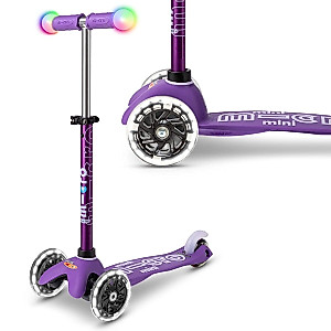 Micro Kickboard - Mini Deluxe Magic with Light-up Handlebars, and LED Light-up Wheels, 3-Wheeled, Lean-to-Steer, Swiss-Designed Micro Scooter for Kids, Ages 2-5 (Purple)
