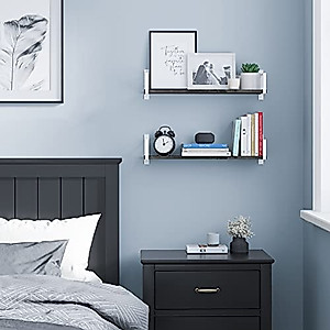 Wallniture Toledo 24" Floating Shelves for Living Room Decor Wall Shelves for Bedroom, Bathroom Organizer & Kitchen Organization Black Bookshelf Set of 2 Wood