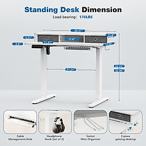 Electric Standing Desk with Double Drawers, 40 x 24 Inch Adjustable Height Sit Stand Up Desk with Storage Shelf for Home Office Computer Table Workstation with Splice Board