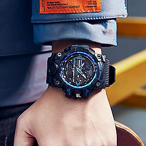 KXAITO Men's Watches Sports Outdoor Waterproof Military Watch Date Multi Function Tactics LED Face Alarm Stopwatch for Men (3133_Blue)