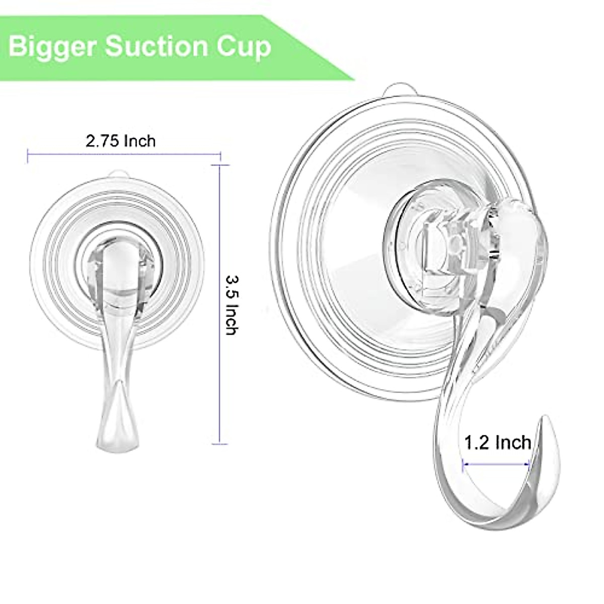 Suction Cup Hooks for Wreaths, Large Clear Reusable Heavy Duty Suction Cup Hooks with Wipes 22 LB Strong Window Glass Suction Hooks Wreath Holder for Front Door, Shower, Wall Decorations - 3 Packs