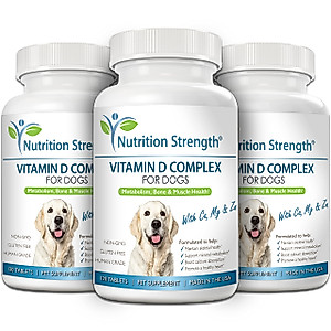 Nutrition Strength Vitamin D for Dogs with Calcium, Magnesium and Zinc to Support Strong Teeth, Bones and Muscles, Promote Mineral Metabolism and a Healthy Immune Function, 120 Chewable Tablets