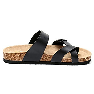 WTW Women Leather Sandals Arizona Slide Shoes (US 9, Black)