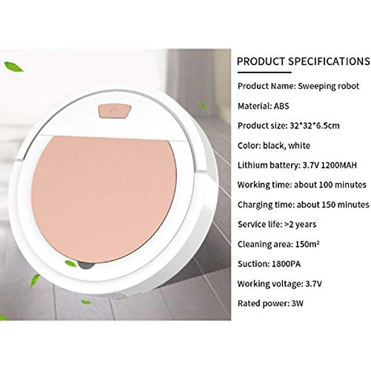 Robot Vacuum, 1800Pa Super Suction, 90 Min Running Time, Quiet, Robotic Vacuum Cleaner for Pet Hair, Hard Floor, Carpet (12.6X2.56, Black)