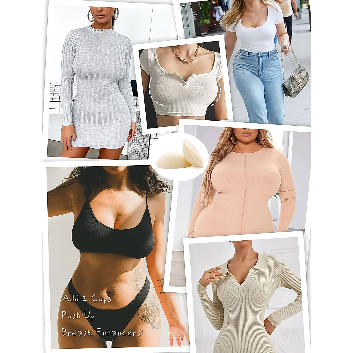 FOOT OF THE TREE Super Thick Bra Pads Inserts 3 Pairs Removable Breast Enhancers Push Up Bra Cups Paddings,BE6CM-XL