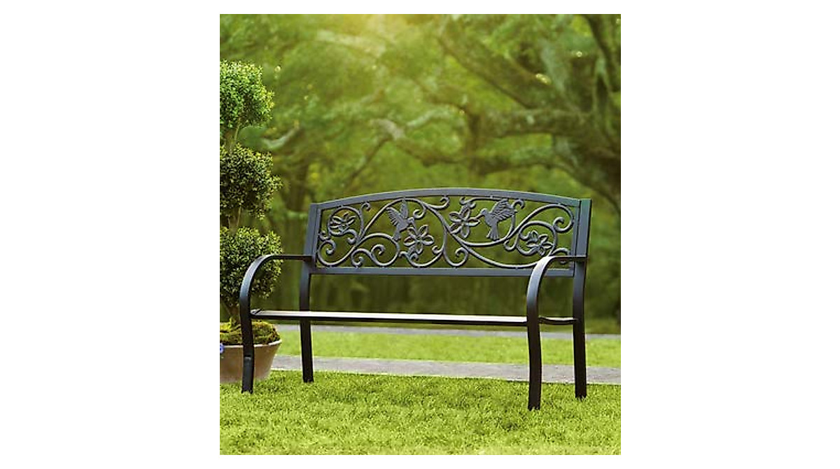 Evergreen Hummingbird Metal Garden Bench - Black