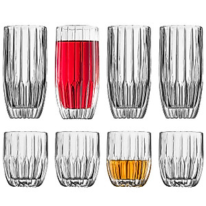 Godinger Drinking Glasses Set, Highball Drinking Glasses and Whiskey Glasses, 8pc Barware Set, Tall Glass Cups, Water Glasses, Cocktail Glasses - 4 Highballs (12oz) and 4 Whiskey Glasses (10oz)