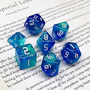 Haxtec 14PCS Glitter DND Dice Set Purple Blue Polyhedral RPG Dice for Dungeons and Dragons Gift