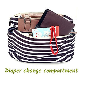 Prochel Diaper Bag Set Striped Crossbody Shoulder Tote Purse Black White (Pink)