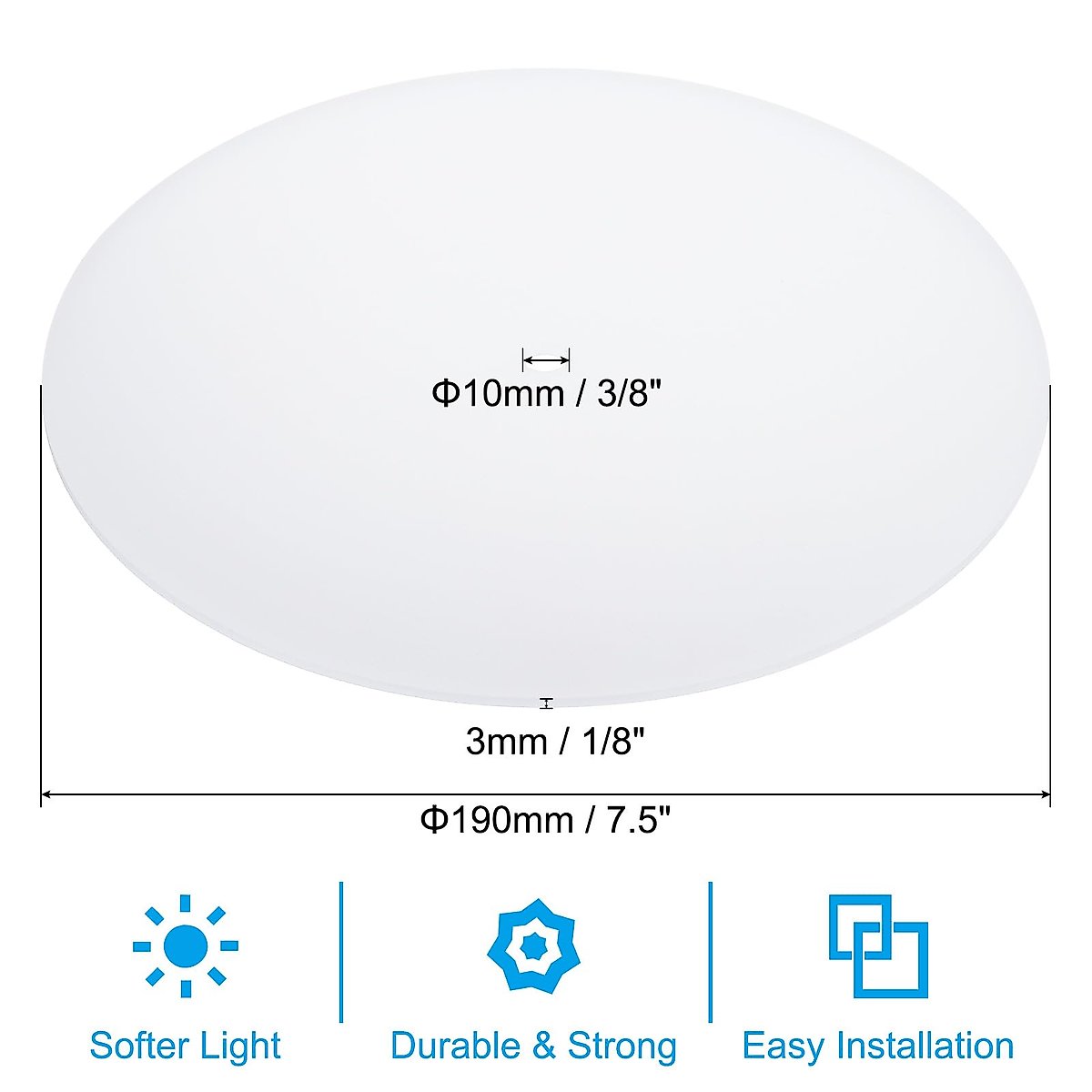 PATIKIL Lampshade Diffuser, 7.5" Diameter with 3/8" Center Hole Round Diffuser for Drum Lampshades Pendants Light Fits 8-8.5" Openings, Frosted White