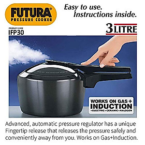Futura Hawkins 3-Litre Hard Anodized Induction Compatible Pressure Cooker, Small, Black