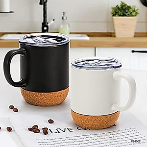 SOUJOY Set of 4 Cork Base Coffee Mug, 13oz Ceramic Mug with Insulated Cork Bottom and Spill proof Lids, Tea Mug Gift Set for Women Men