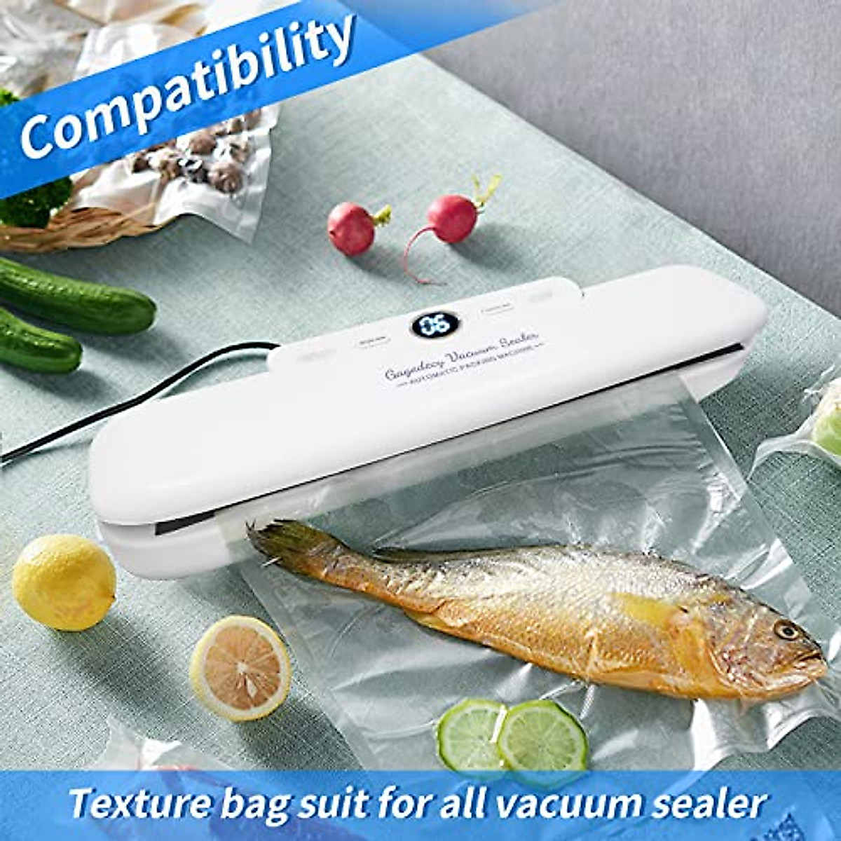 Gagedecy 100 Counts 7x10 inch Food Vacuum Sealer Bags,BPA Free,Airtight Food Storage and Sous Vide,Commercial Grade Meal Prep PreCut Bags,Compatible with Vac Sealer